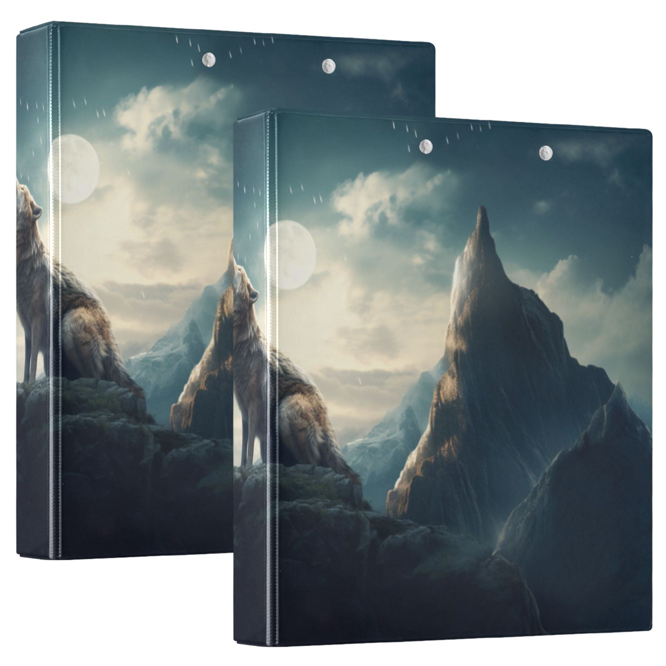 Wolf Mountains with Moon 3 Ring Binders 1.5 inch Hardcover File Folders ...