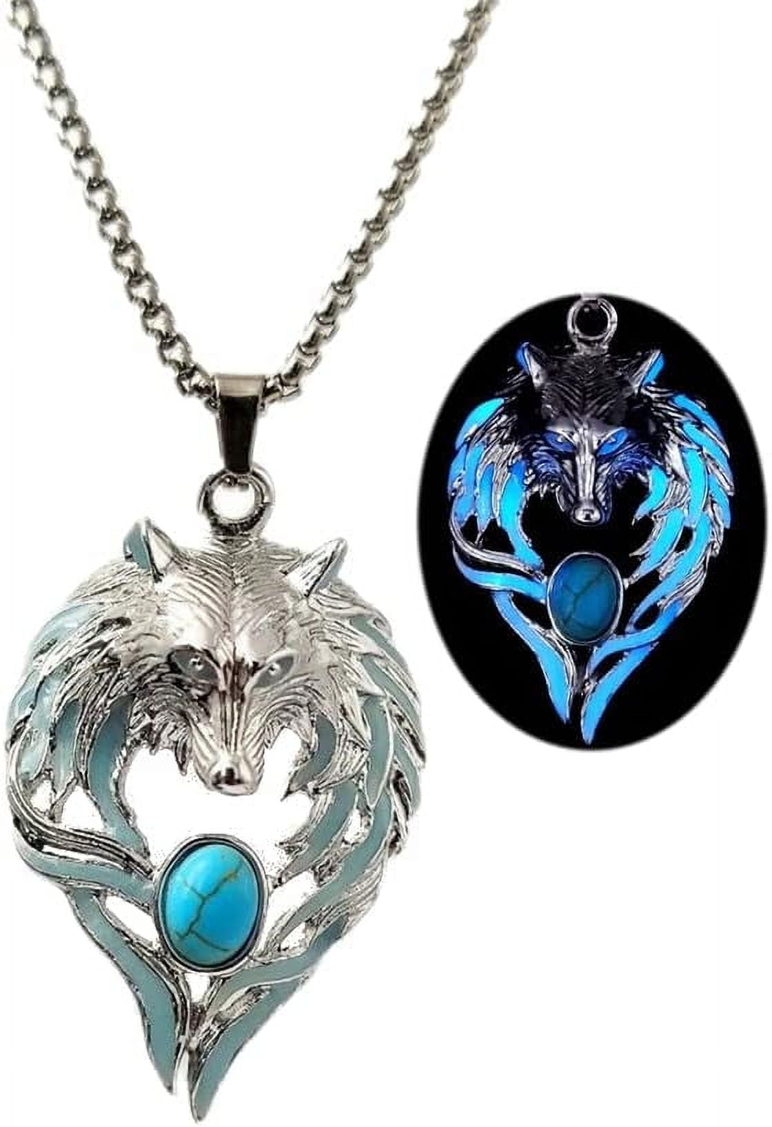 Wolf Necklace For Women Men Luminous Wolf Head Pendant Necklace Viking ...