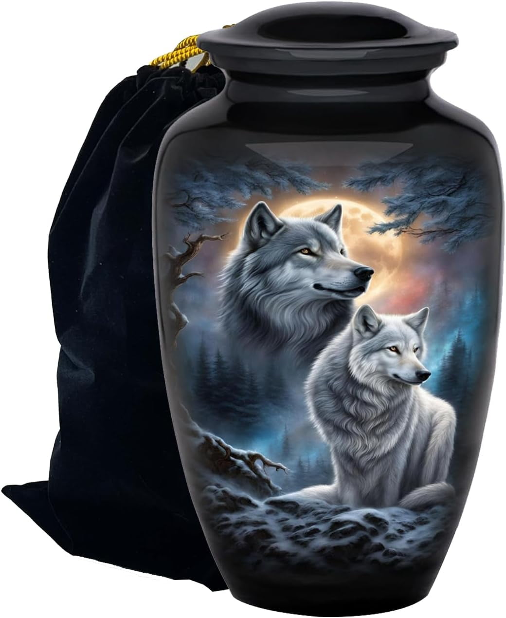 Wolf Night Full Moon Cremation Urn for Human Ashes - Adult Funeral Urn ...
