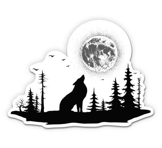 Wolf Night Sky Moon - 12" Vinyl Sticker Waterproof Decal - Walmart.com