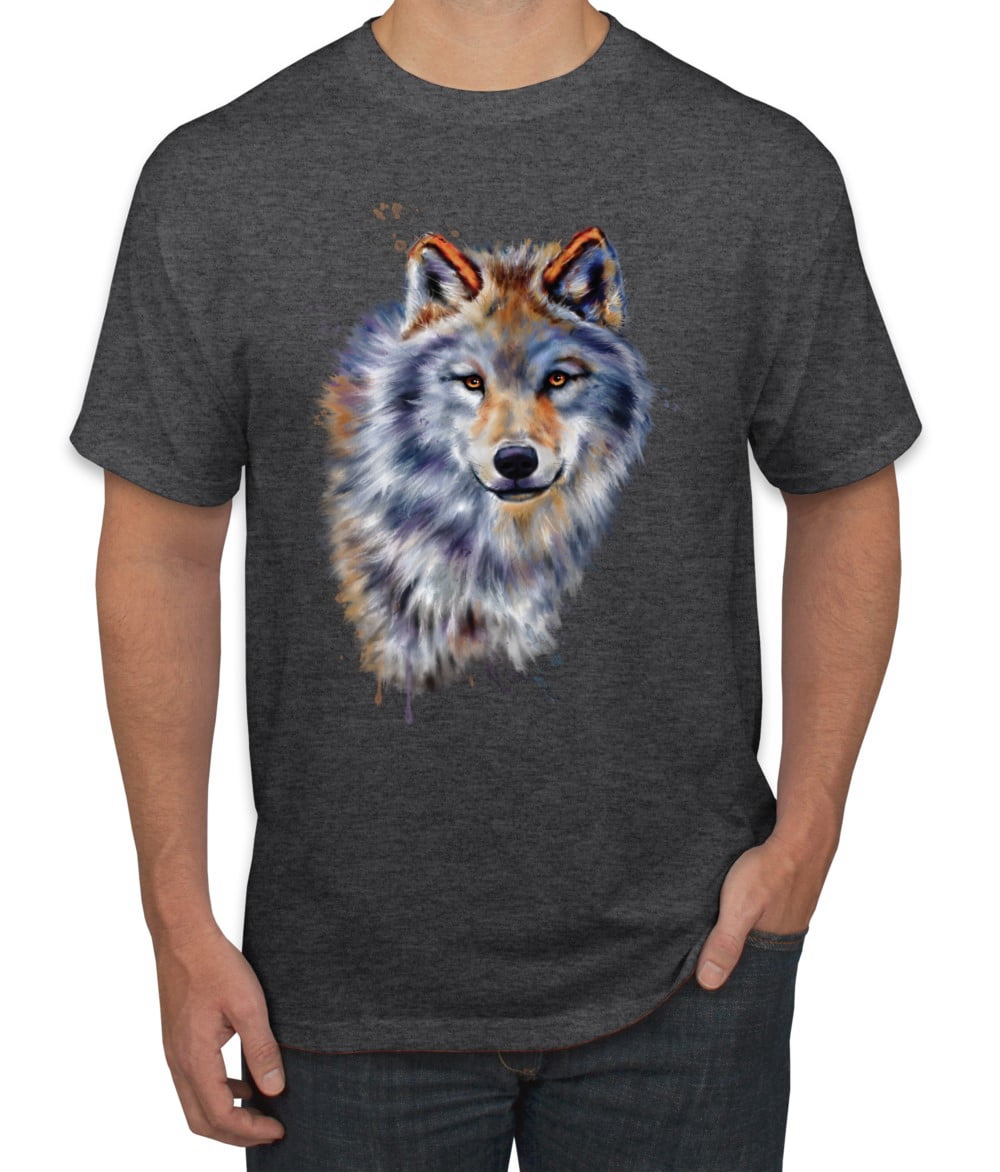 Wolf Oil Painting Animal Lover Men's Graphic T-Shirt, Heather Black ...