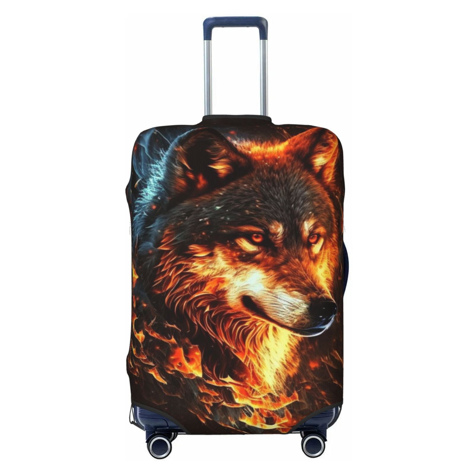 Wolf On Fire Burning Cool Flaming Luggage Cover Elastic Stretch Travel ...