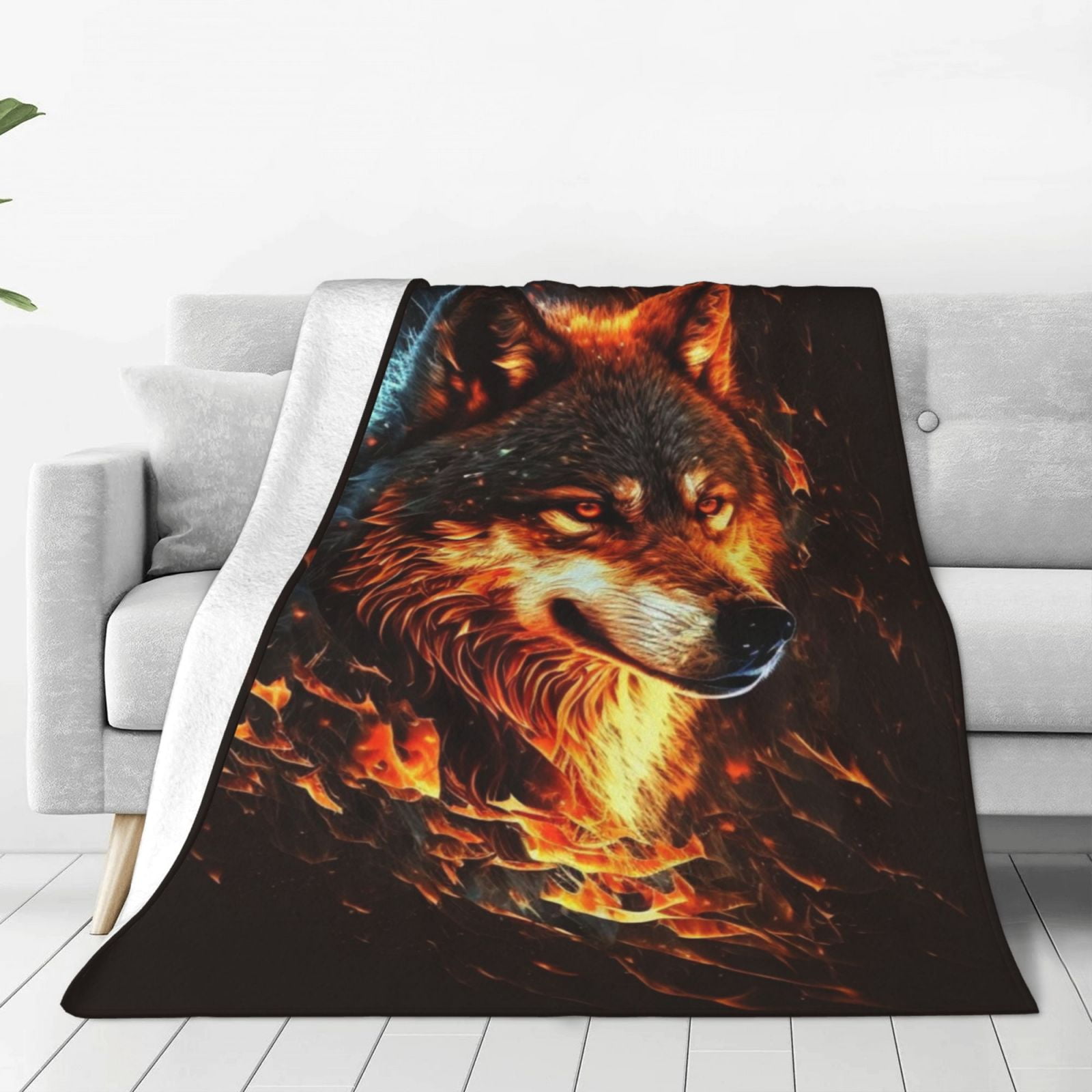 Wolf On Fire Burning Cool Flaming Throw Blanket Super Soft Lightweight ...