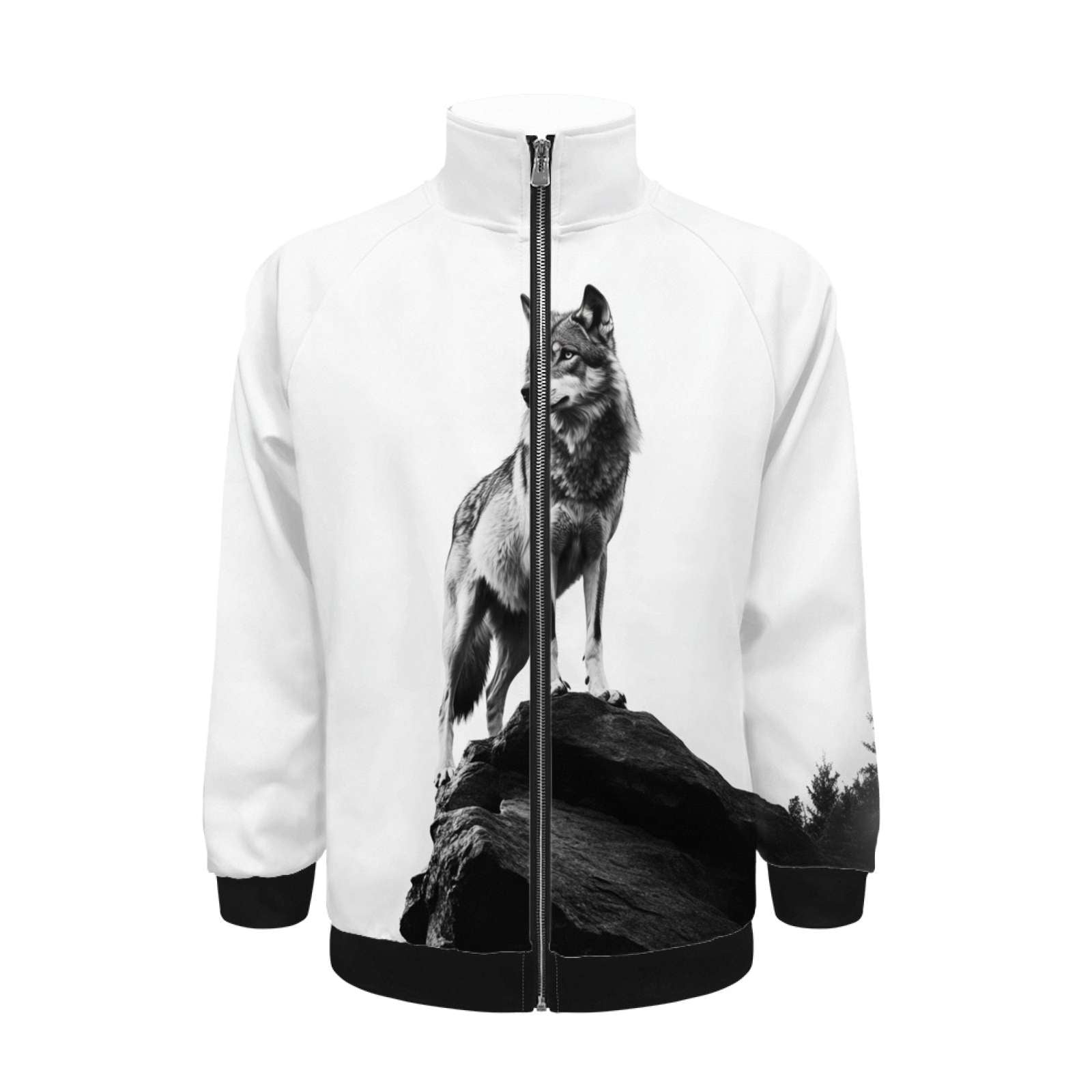 Wolf On Rock Jacket Men's Street Cool Long Sleeves Coat Personality ...