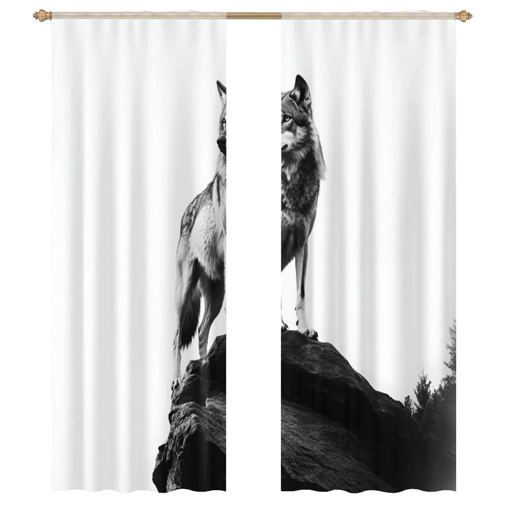 Wolf On Rock Sheer Voile Curtain Window Tulle Curtains For Living Room ...
