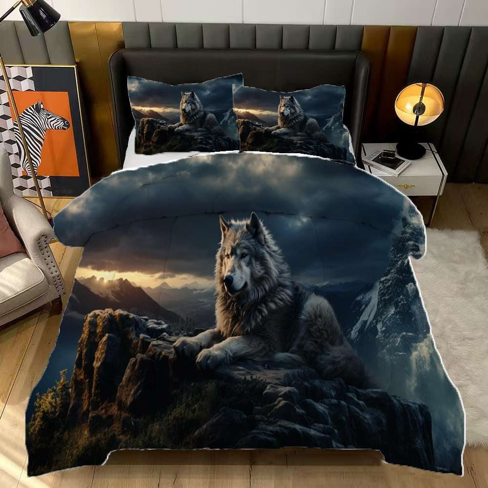 Wolf On Rocky Cliff Comforter Set Full Size Bedding Set For Travl ...