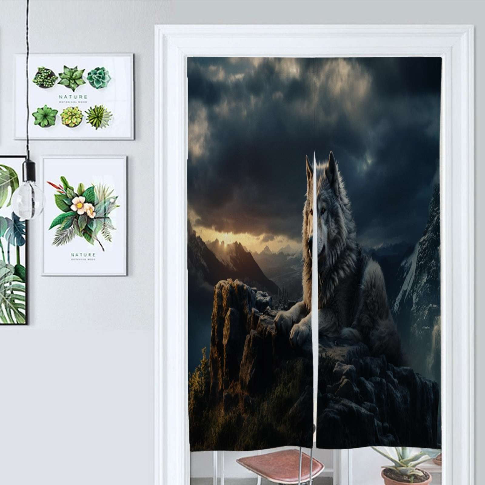 Wolf On Rocky Cliff Door Curtain Nordic Living Room DoorCurtain Porch ...