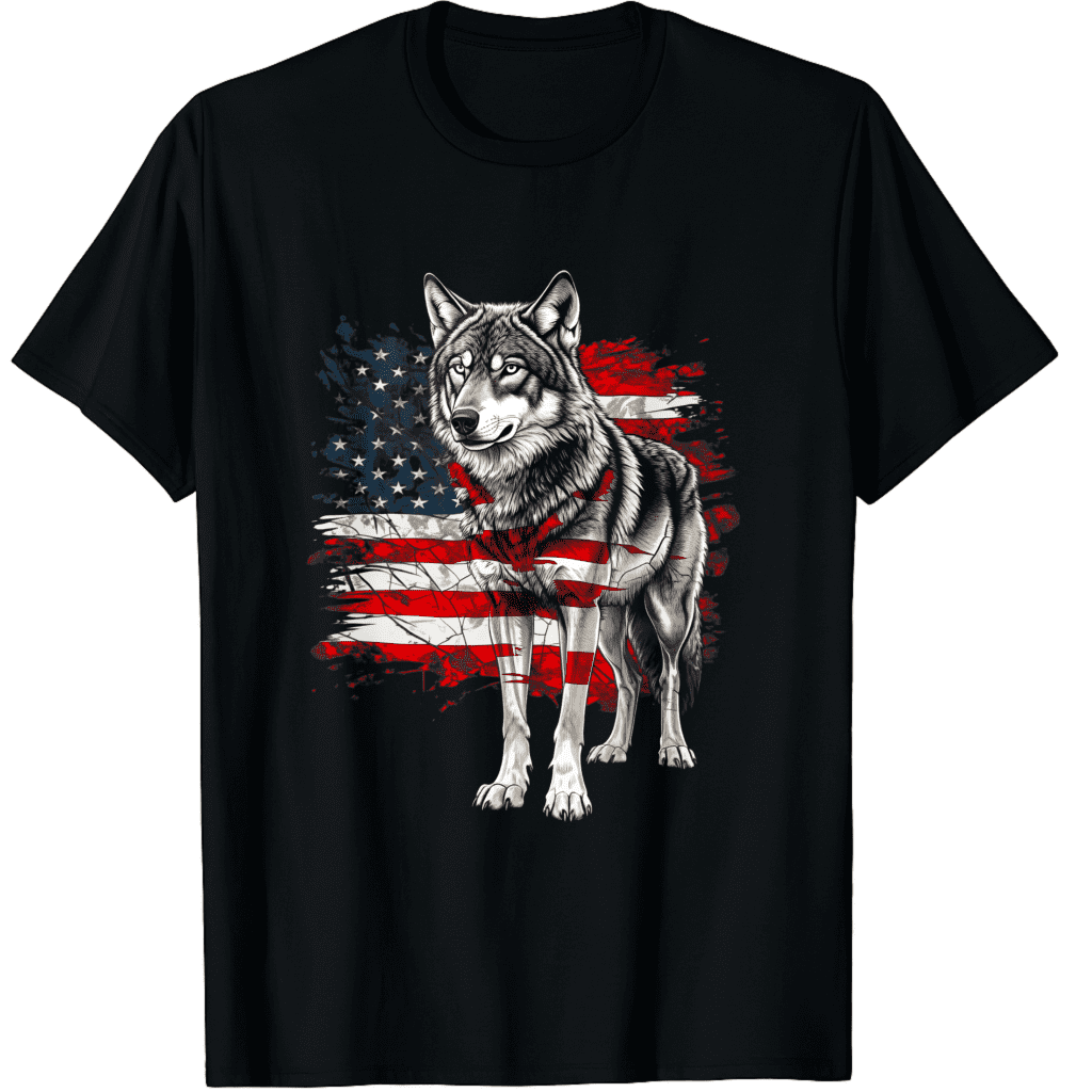 Wolf Outfit Patriotic Wolves 4th Of July USA American Flag T-Shirt for ...