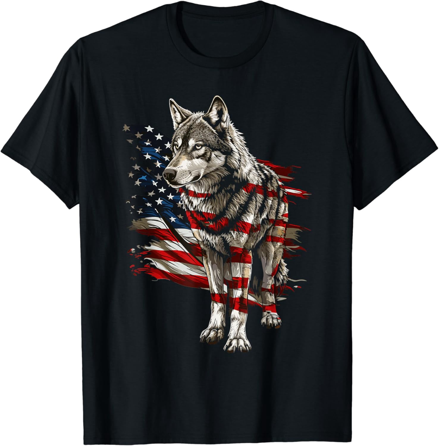 Wolf Outfit Patriotic Wolves 4th Of July USA American Flag T-Shirt ...