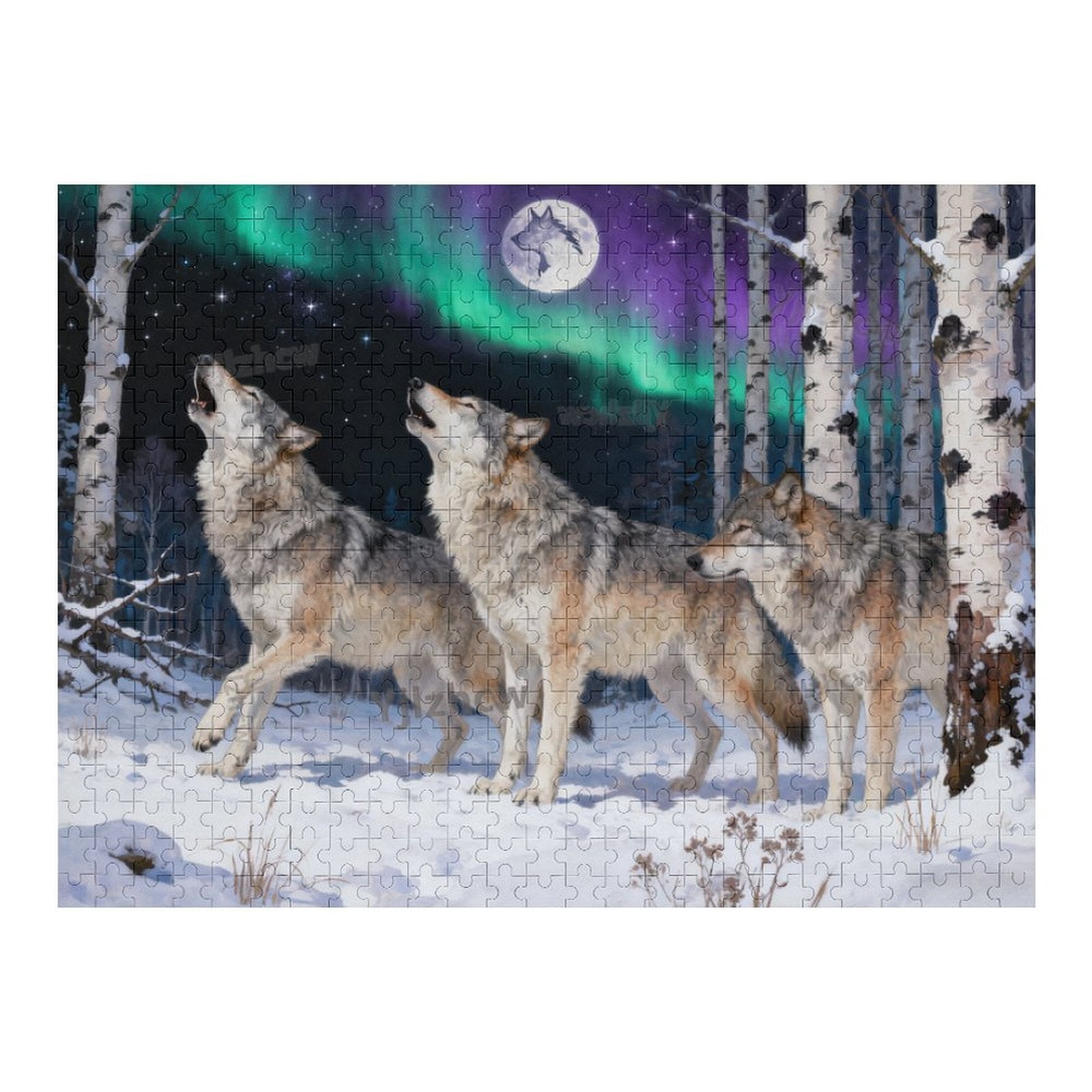 Wolf Pack Under Aurora Borealis Wooden Jigsaw Puzzle 500 Pieces for ...