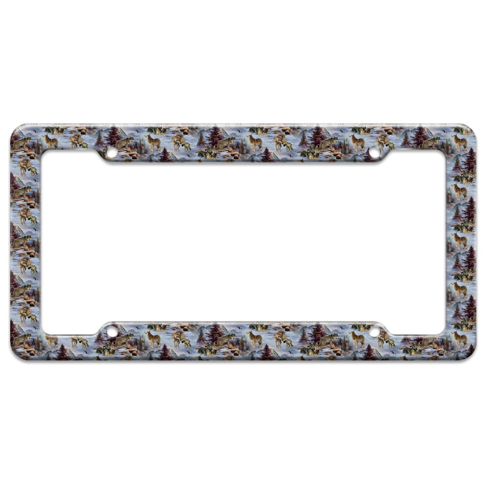 Wolf Pack Baby Wolves Snow Mountains Pattern License Plate Tag Frame ...