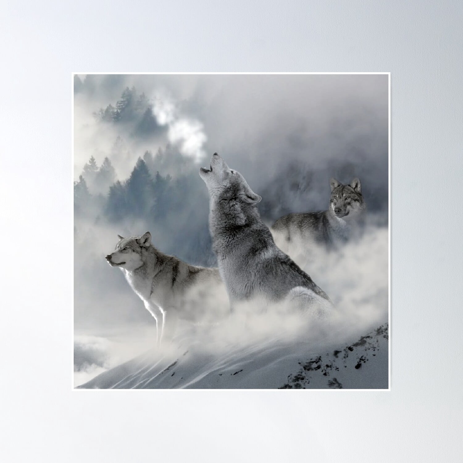 Wolf Pack Howling Poster Wall Art, Modern Wall Decor, 16x16 UNFRAMED ...