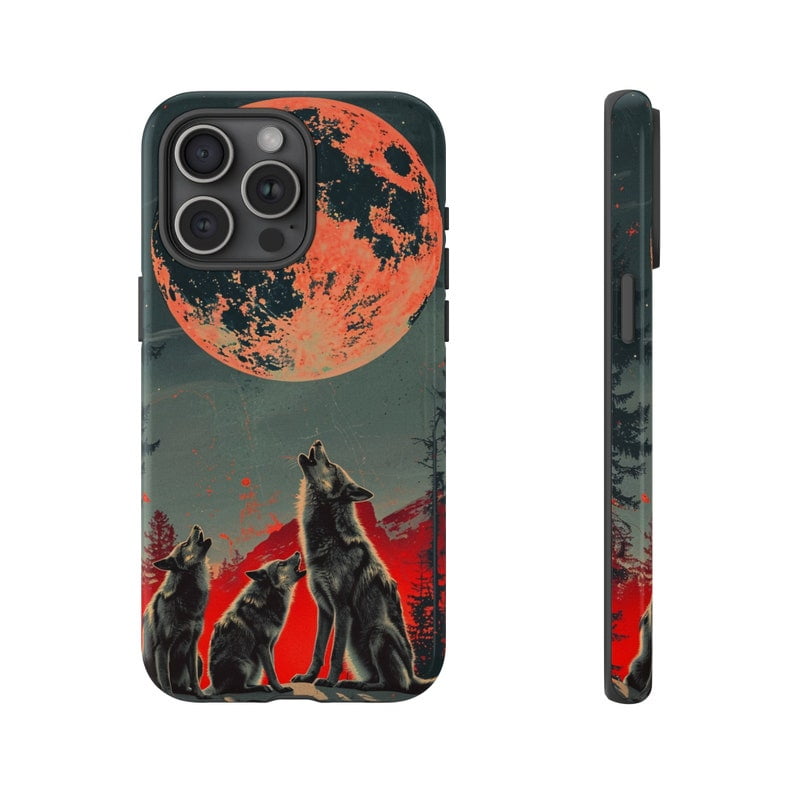 Wolf Pack Howling at Blood Moon Wolves Fantasy Artwork Phone Case with ...