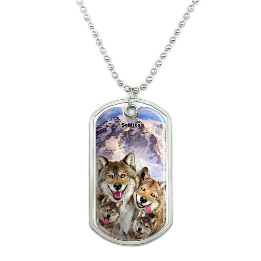 Wolf Pack Selfie Family Wolves Military Dog Tag Pendant Necklace with ...