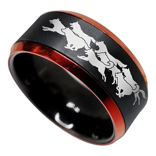 Wolf Pack Wedding Band Family Wolf Pack Ring Running Wolves Wedding ...