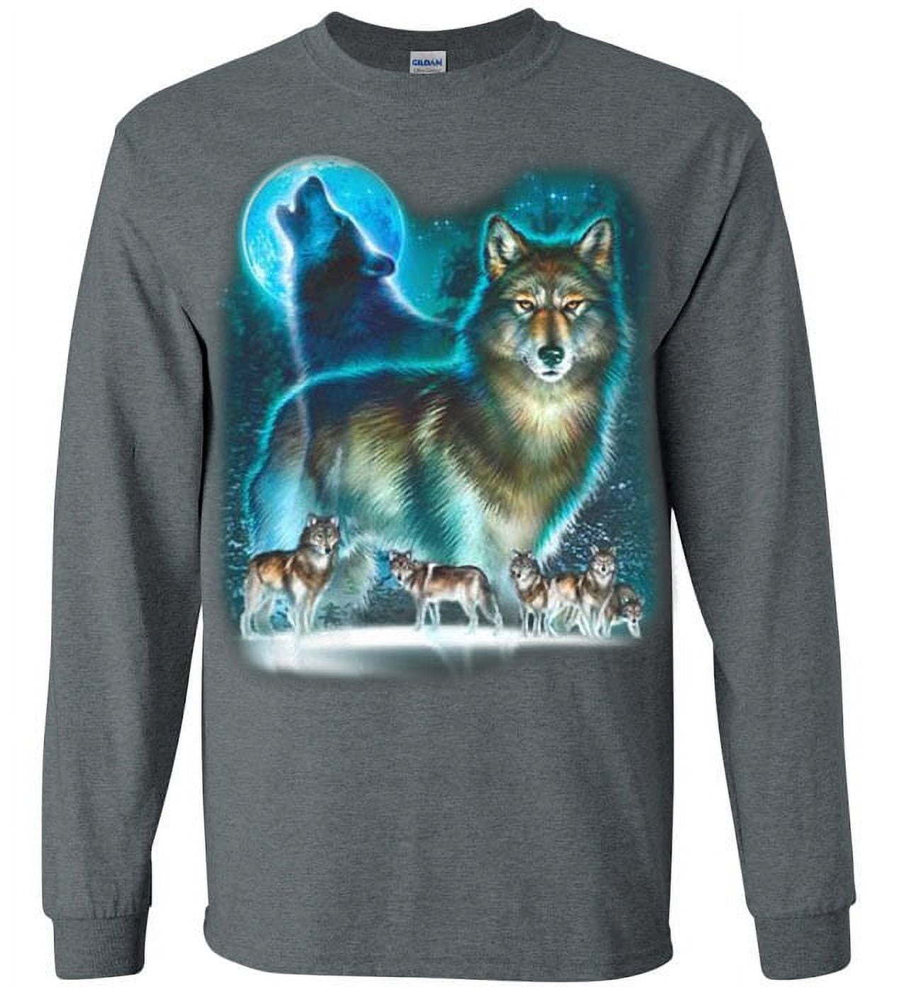 Wolf Pack Wolves Moon Decal T-shirt Men's Long Sleeve Tee Gray ...