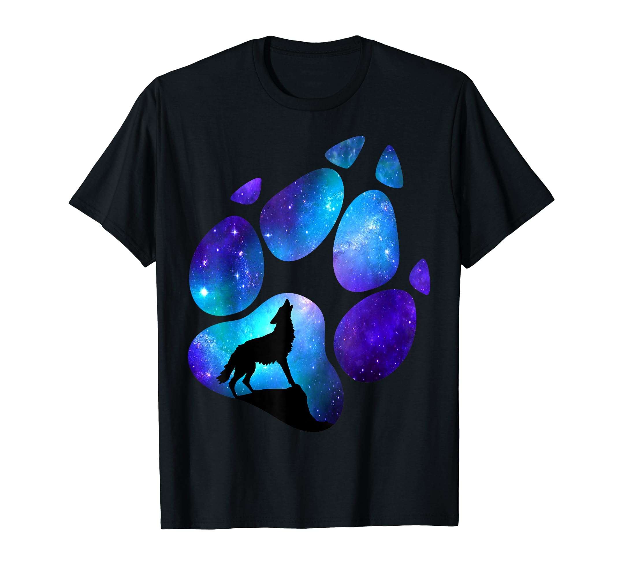 Wolf Paw Galaxy Wild Lone Wolves Double Exposure Stars Moon T-Shirt ...