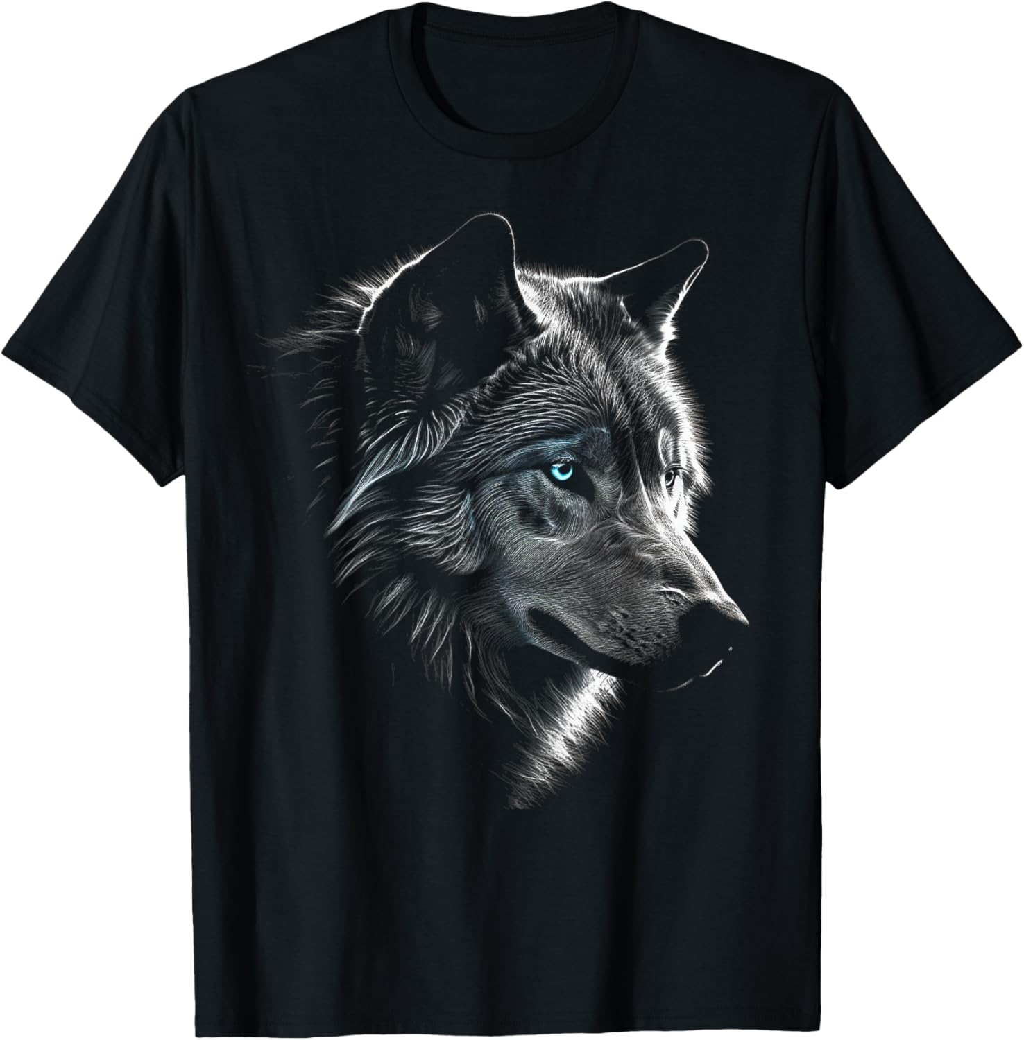 Wolf Portrait Blue Eyes - Artwork | Animal Motif Wolf T-Shirt Tops Tee ...