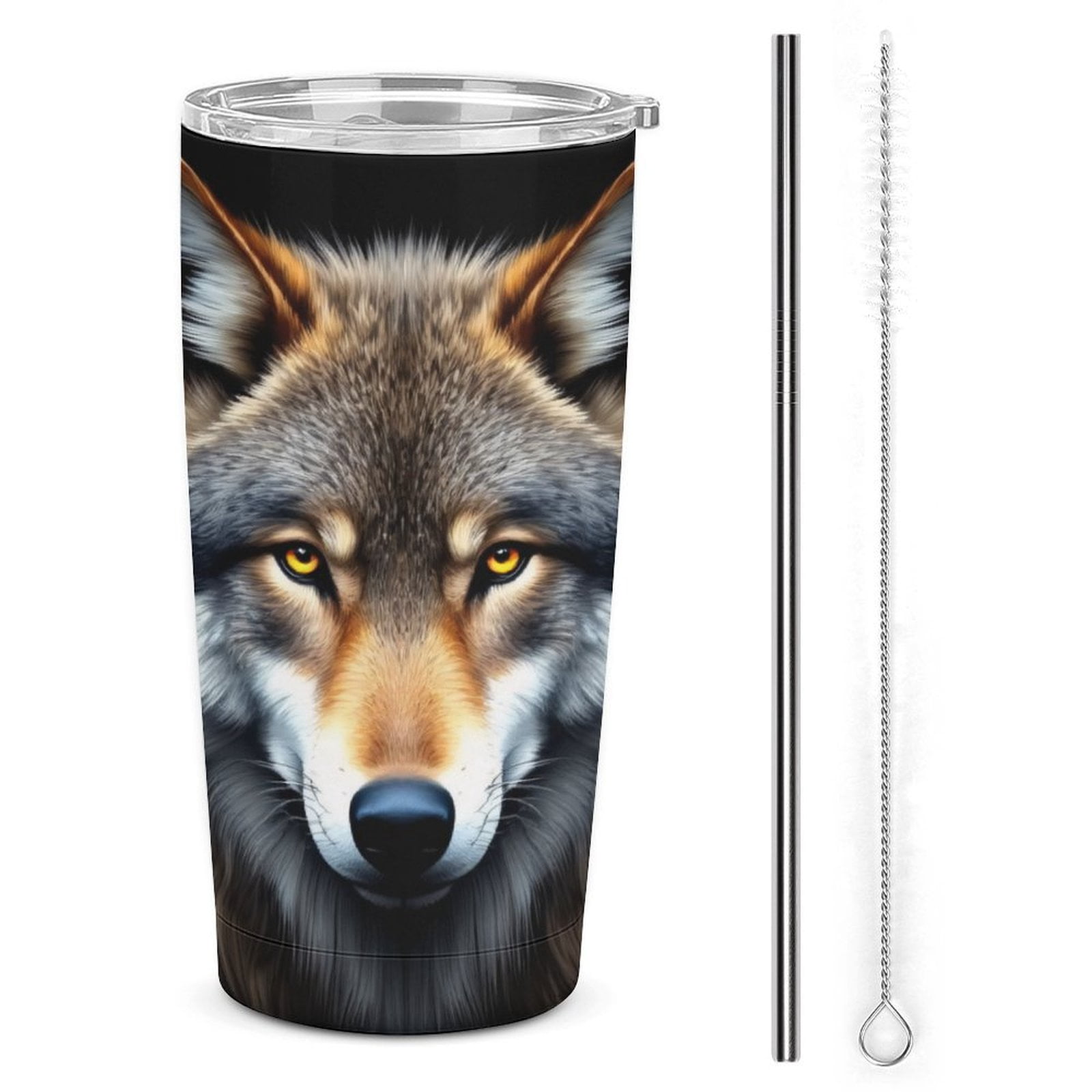 Wolf Portrait Tumbler with Lids And Straws Insulated Cup Reusable ...