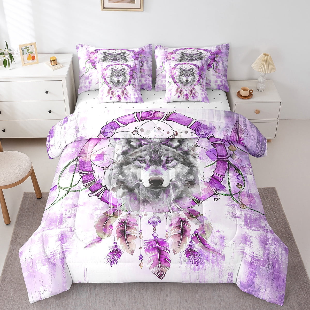 Wolf Print Bedding Comforter Sets 7pcs Tribal Dream Catcher Bed in a ...