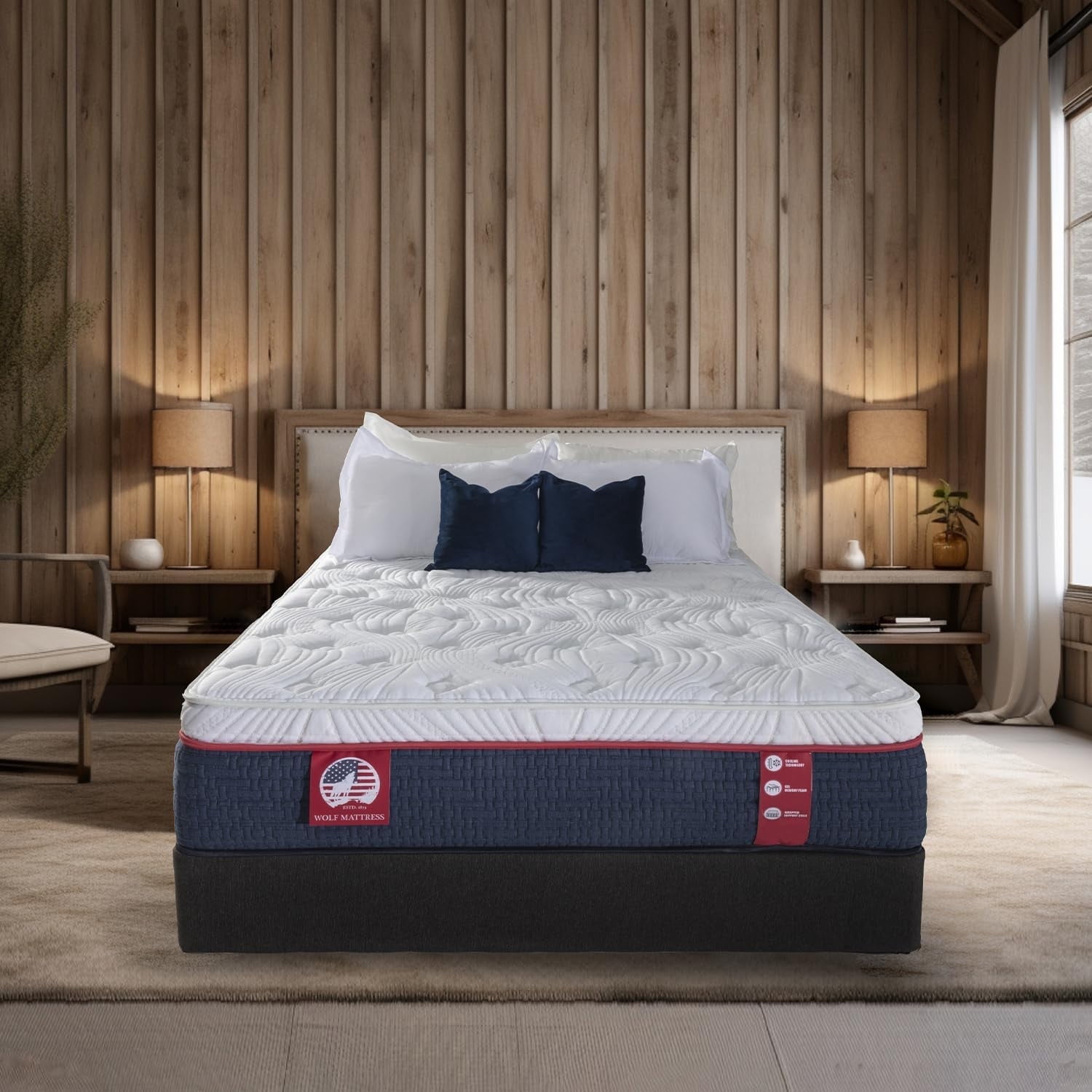 Wolf Queen Mattress - 14-Inch Plush Pillow Top Memory Foam Hybrid ...