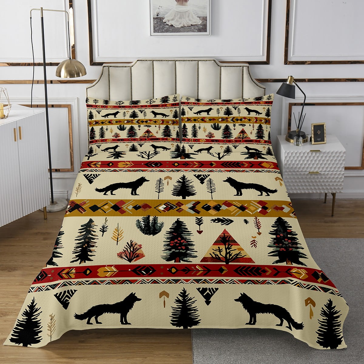 Wolf Quilt Set Twin Western Woodland Wildlife Bedspread Animal Wolf ...