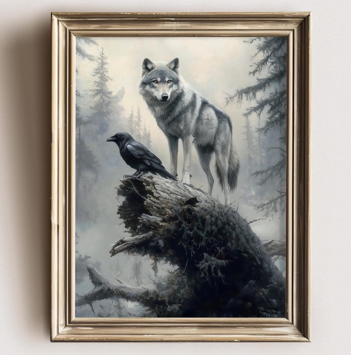 Wolf And Raven Art Print, Wolf Crow Poster, Goth Moody Victorian Wall ...