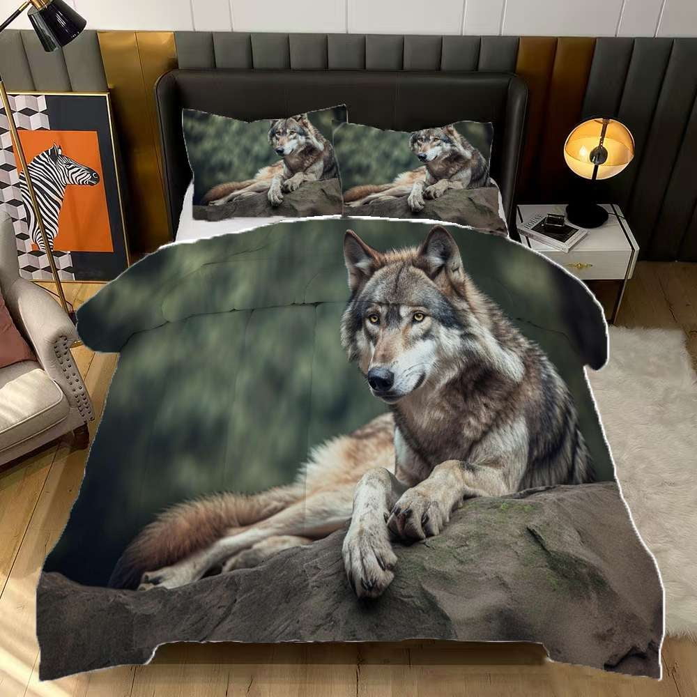 Wolf Resting On Rock Comforter Set Twin Size Bedding Set For Travl ...
