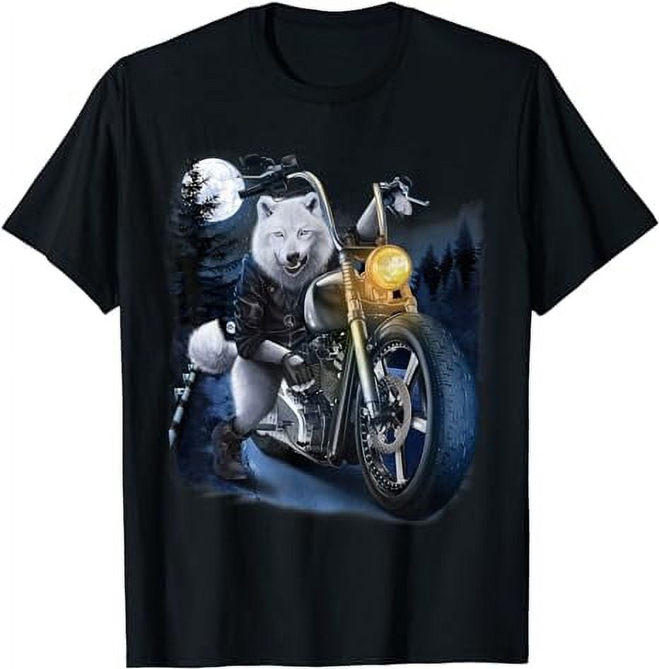 Wolf Riding Chopper Motorcycle in Full Moon T-Shirt - Walmart.com