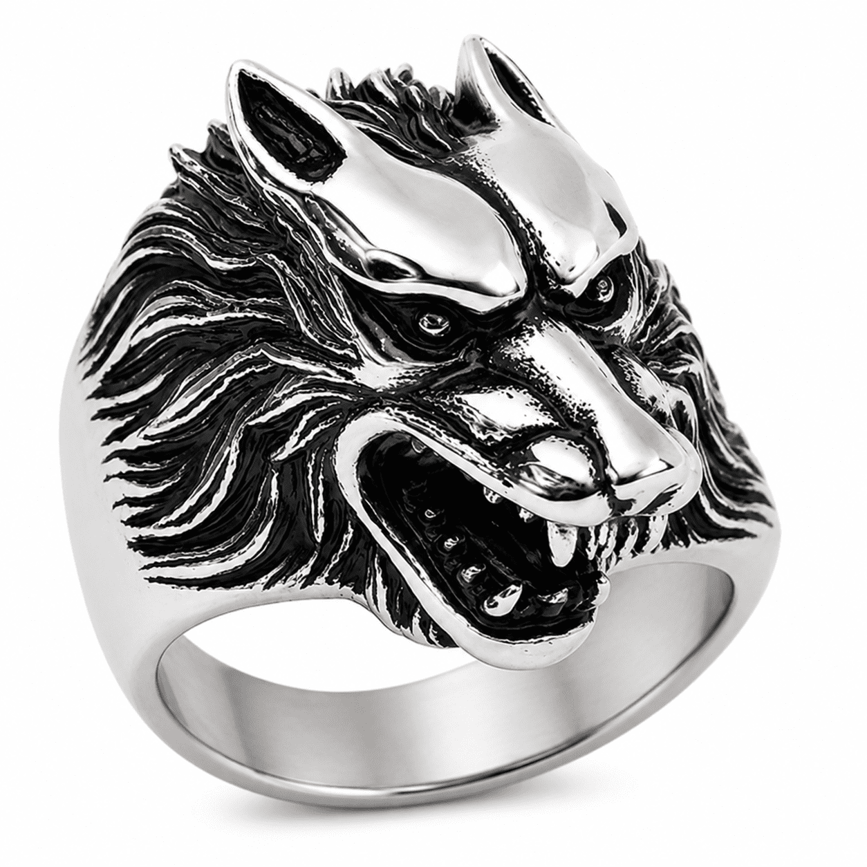 Wolf Ring for Men, Alloy Animal Head Statement Ring, Biker Gothic Punk ...