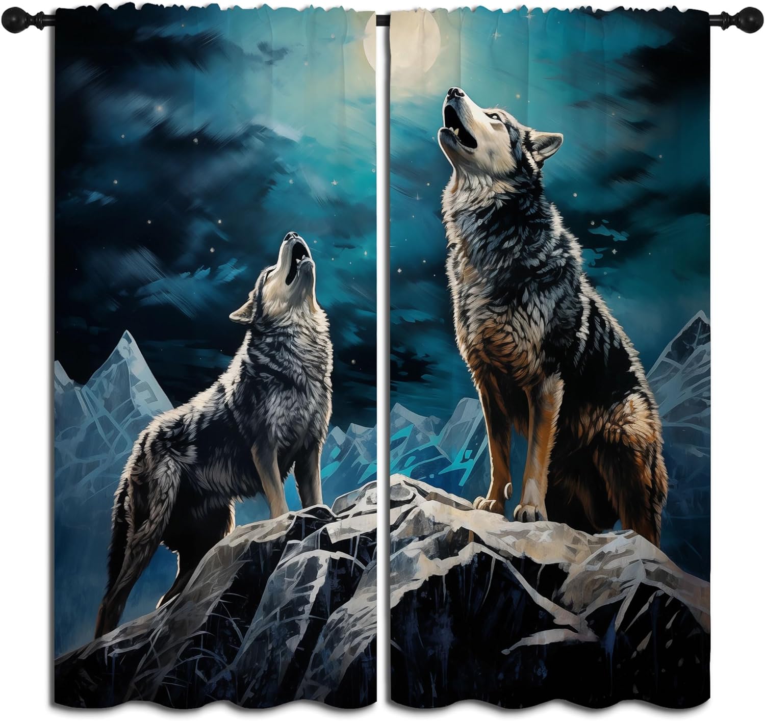 Wolf Rod Pocket Blackout Curtains For Boy Girl Bedroom, Forest Wildlife ...