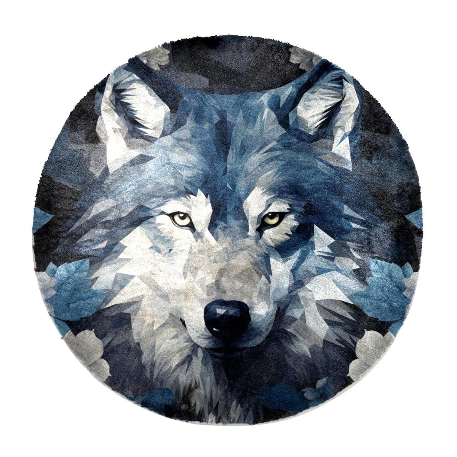 Wolf Round Area Rug, Ultra Soft Kids Floor Playing Mat for Bedroom ...