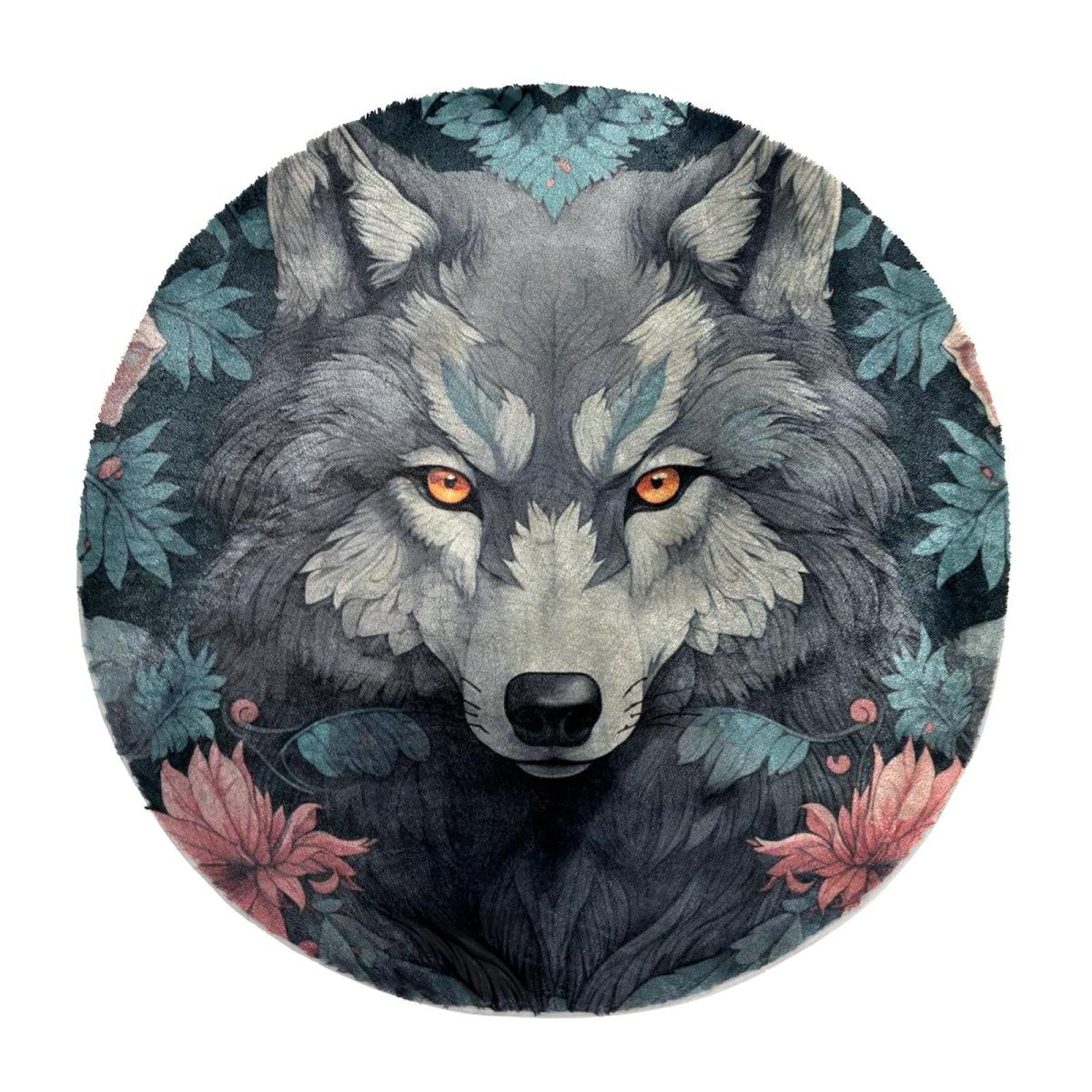 Wolf Rug Non-Slip Round Area Rug for Bedroom Living Room Study Playing ...
