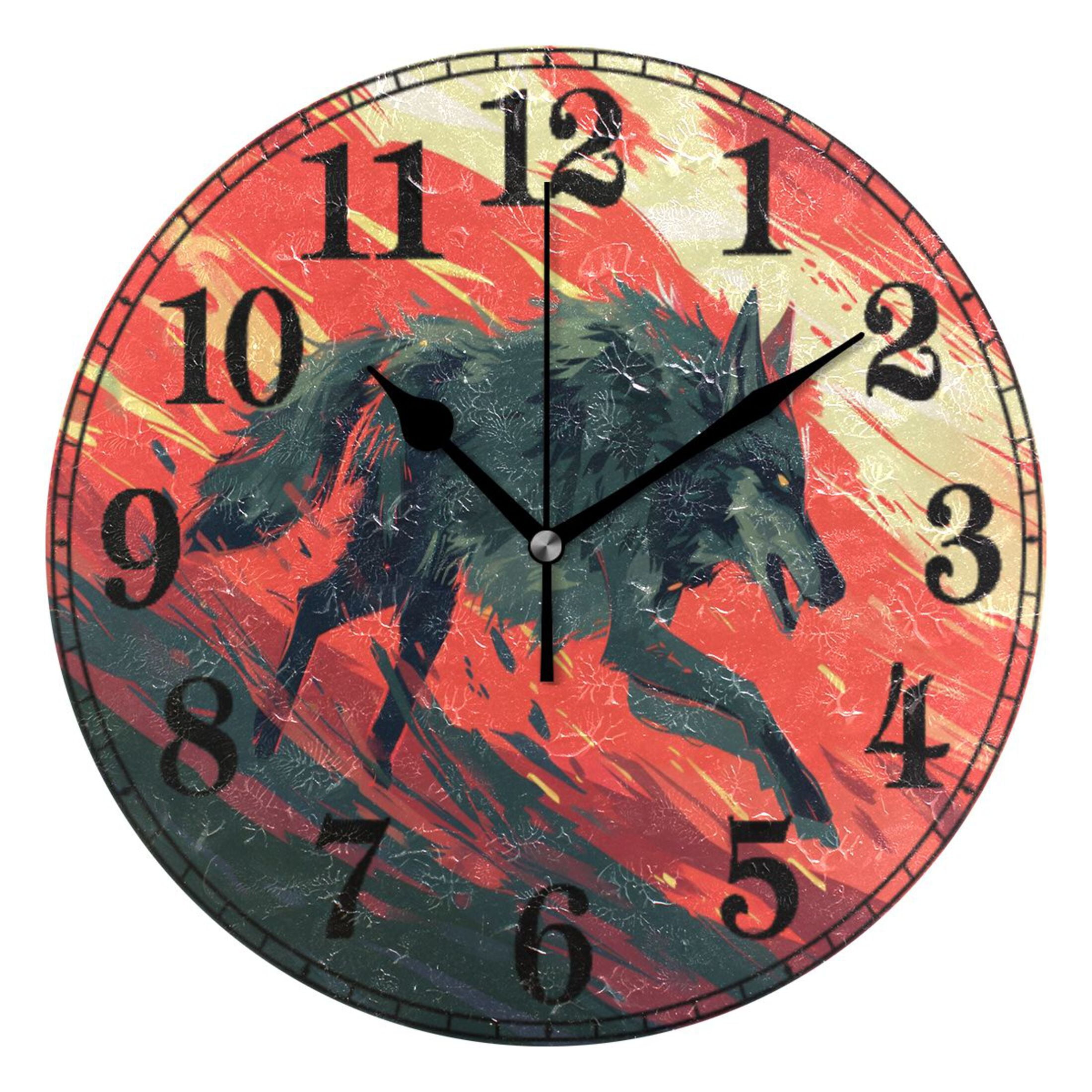 Wolf Running Silent Wall Clock 10" Non-Ticking Battery Clock - Walmart.com