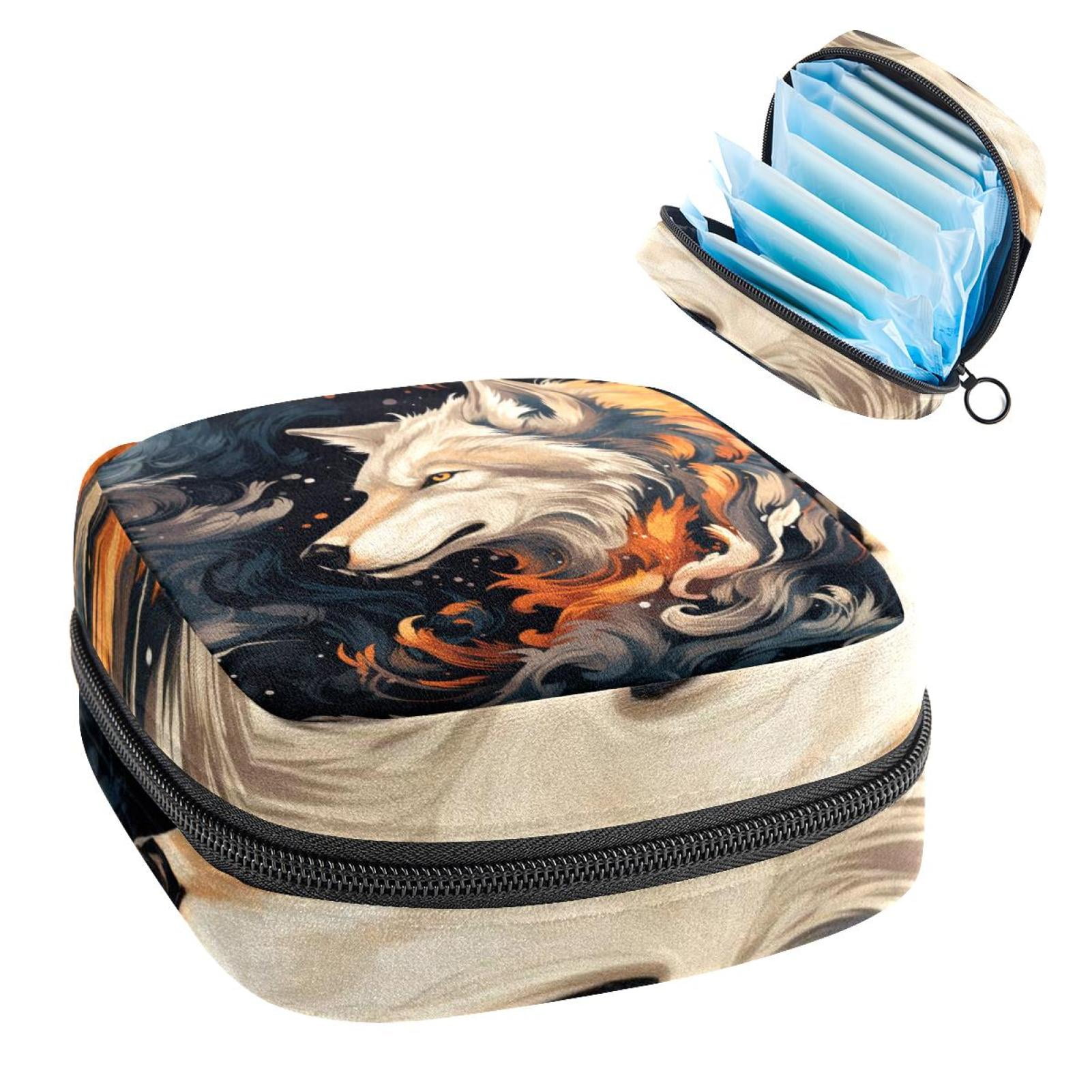 Wolf Sanitary Napkin Bag Period Pouch Travel Organizer Zipper Pouch ...