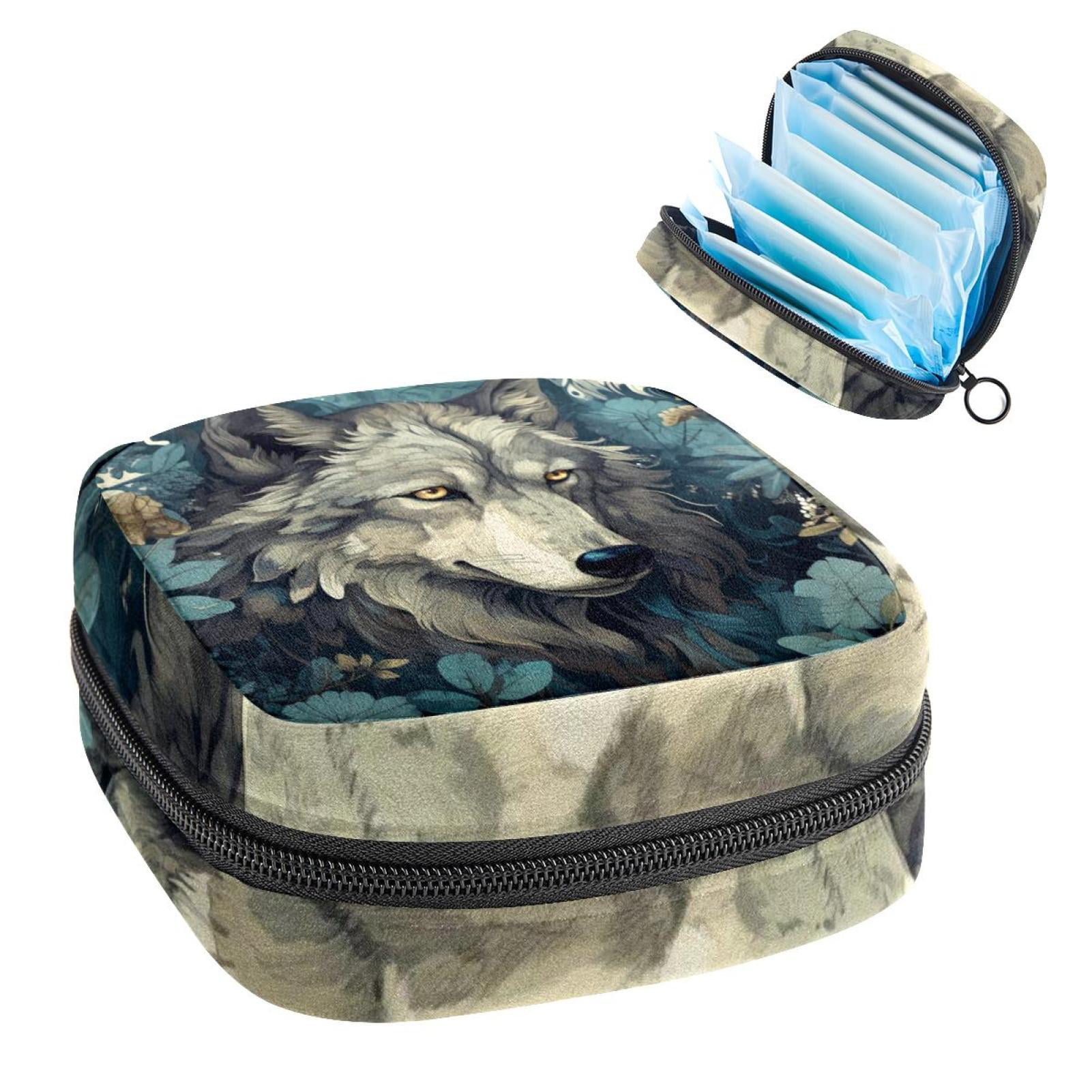 Wolf Sanitary Napkin Bag Pouch with Zipper, Period Purse Large Pouch ...