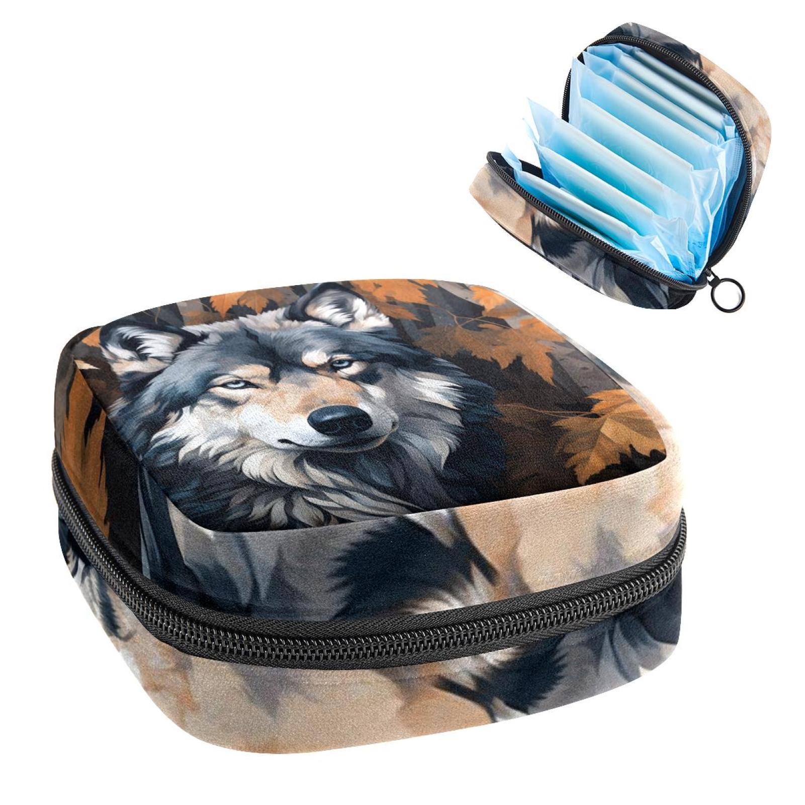 Wolf Sanitary Napkin Bags Storage Bag Hiking Pouch Small Canvas Zipper ...