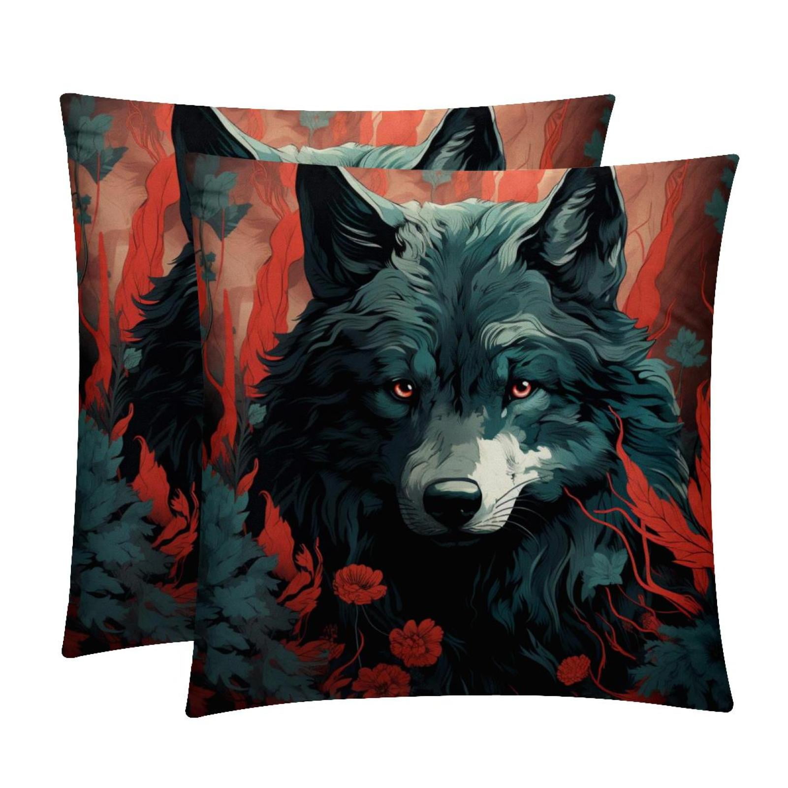 Wolf Set of 2 Velvet Throw Pillow Covers Inserts for Bed Pillow ...
