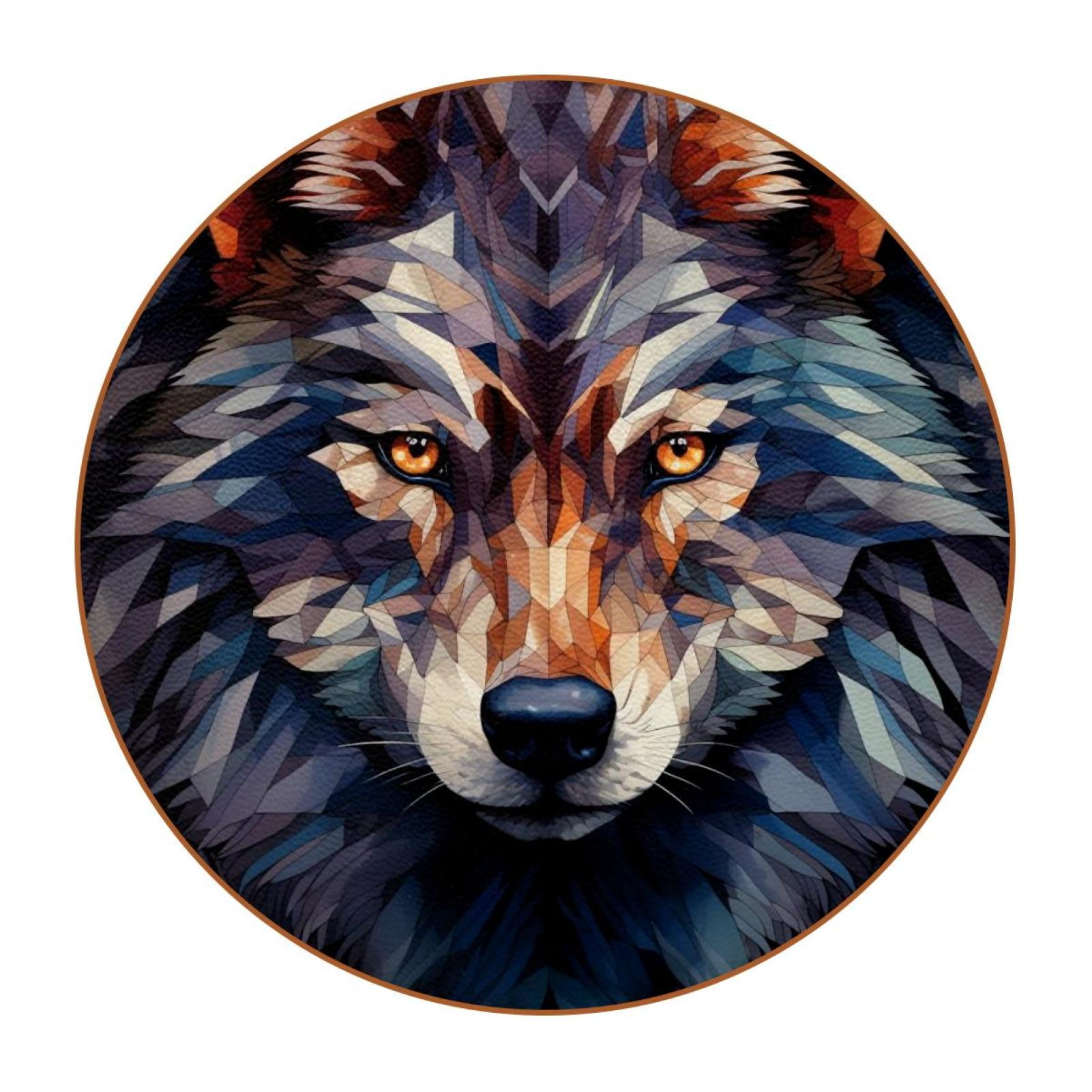 Wolf Set of 6 Microfiber Leather Round Coasters, 11x11 cm/4.3x4.3 in ...