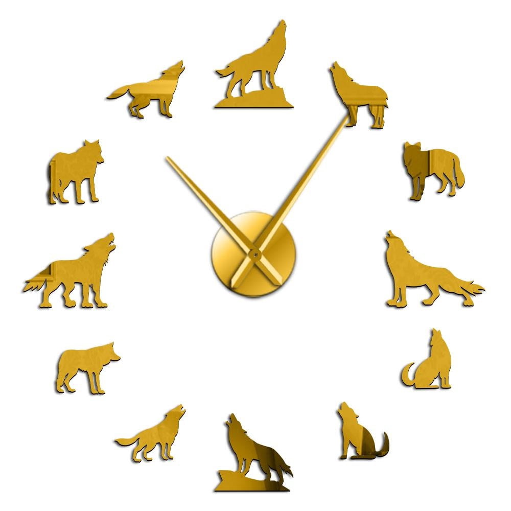 Wolf Silhouette Frameless Wall Clock Stickers, DIY Modern Decorative ...