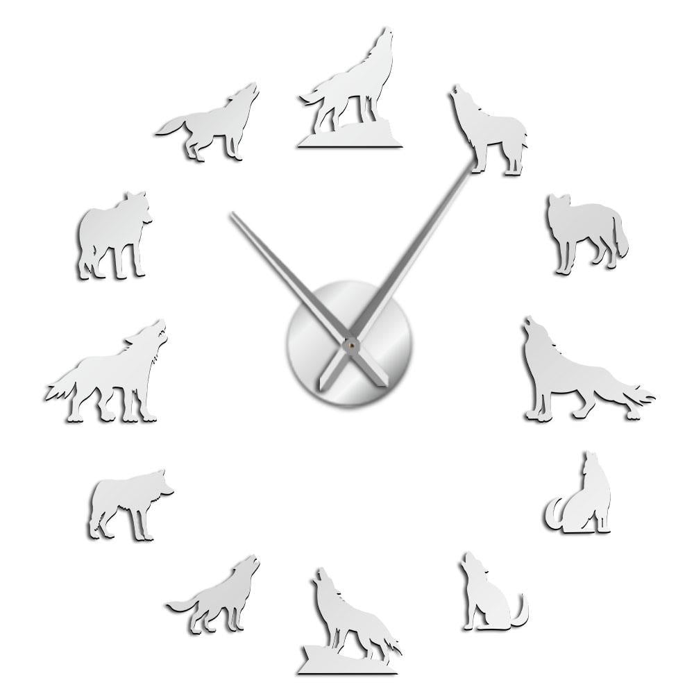 Wolf Silhouette Frameless Wall Clock Stickers, DIY Modern Decorative ...