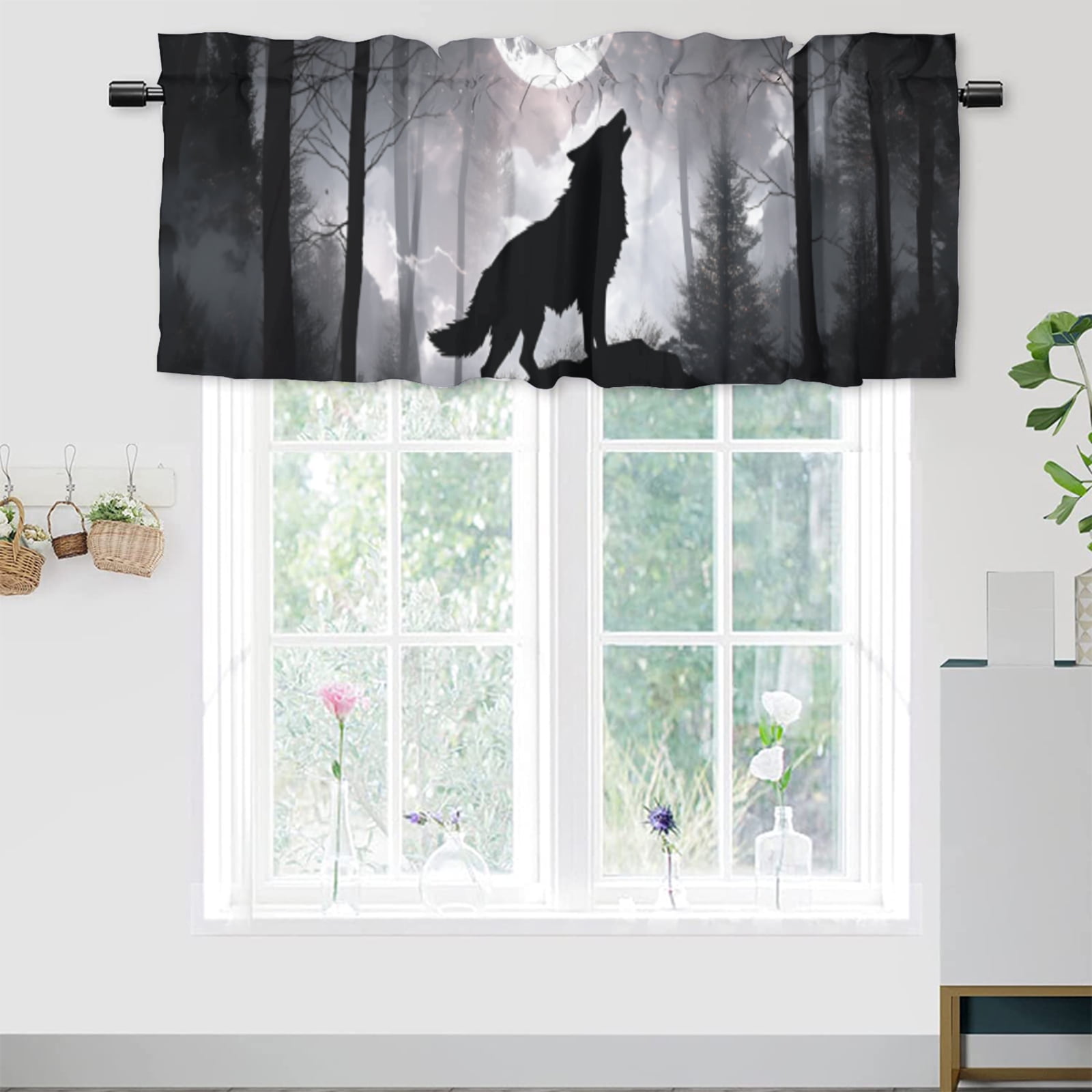 Wolf Silhouette Valance Curtain Forest Wolf Howling Wildlife Animal ...