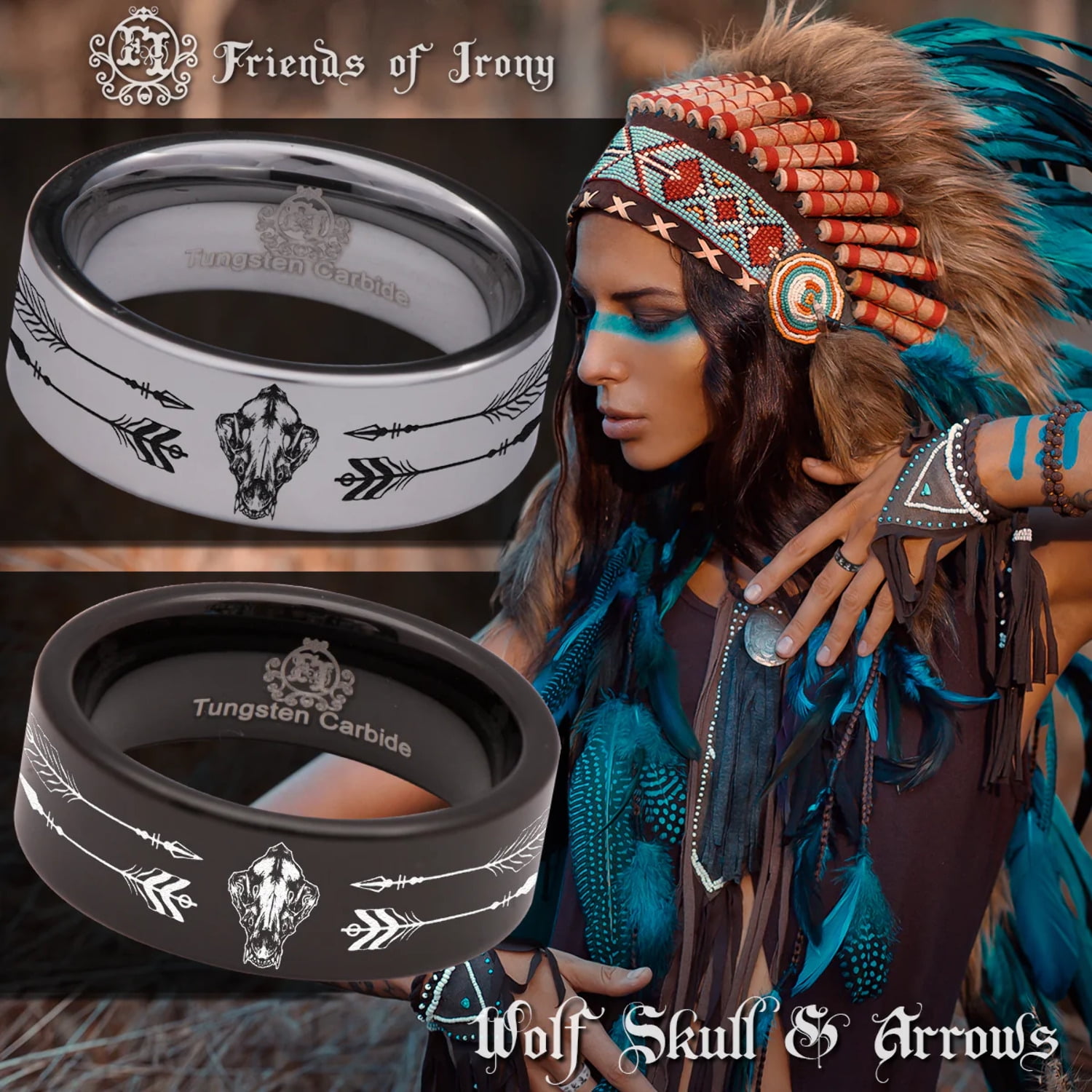 Wolf Skull and Arrows Tungsten Carbide Ring - Walmart.com