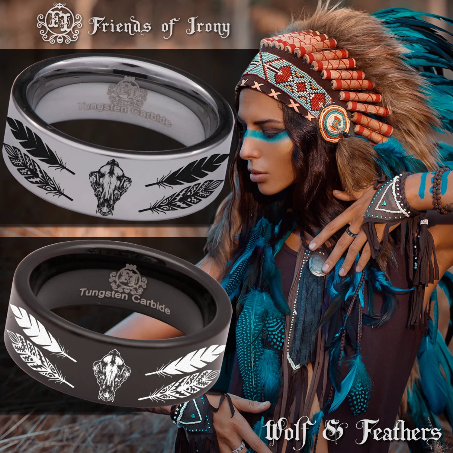 Wolf Skull and Feathers Tungsten Carbide Ring - Walmart.com