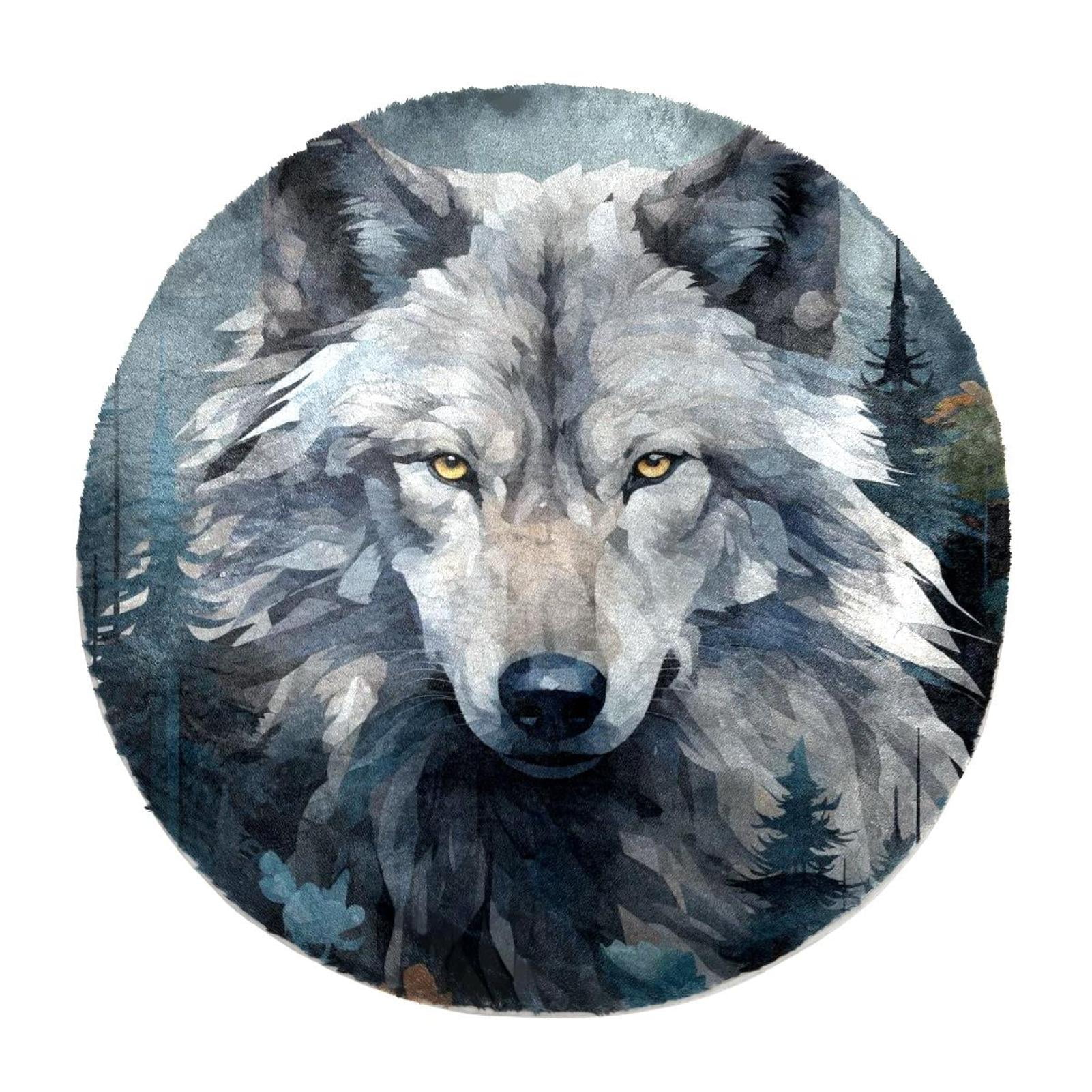Wolf Soft Round Rug, Fluffy Furry Circle Rug for Teens Kids Baby Girls ...