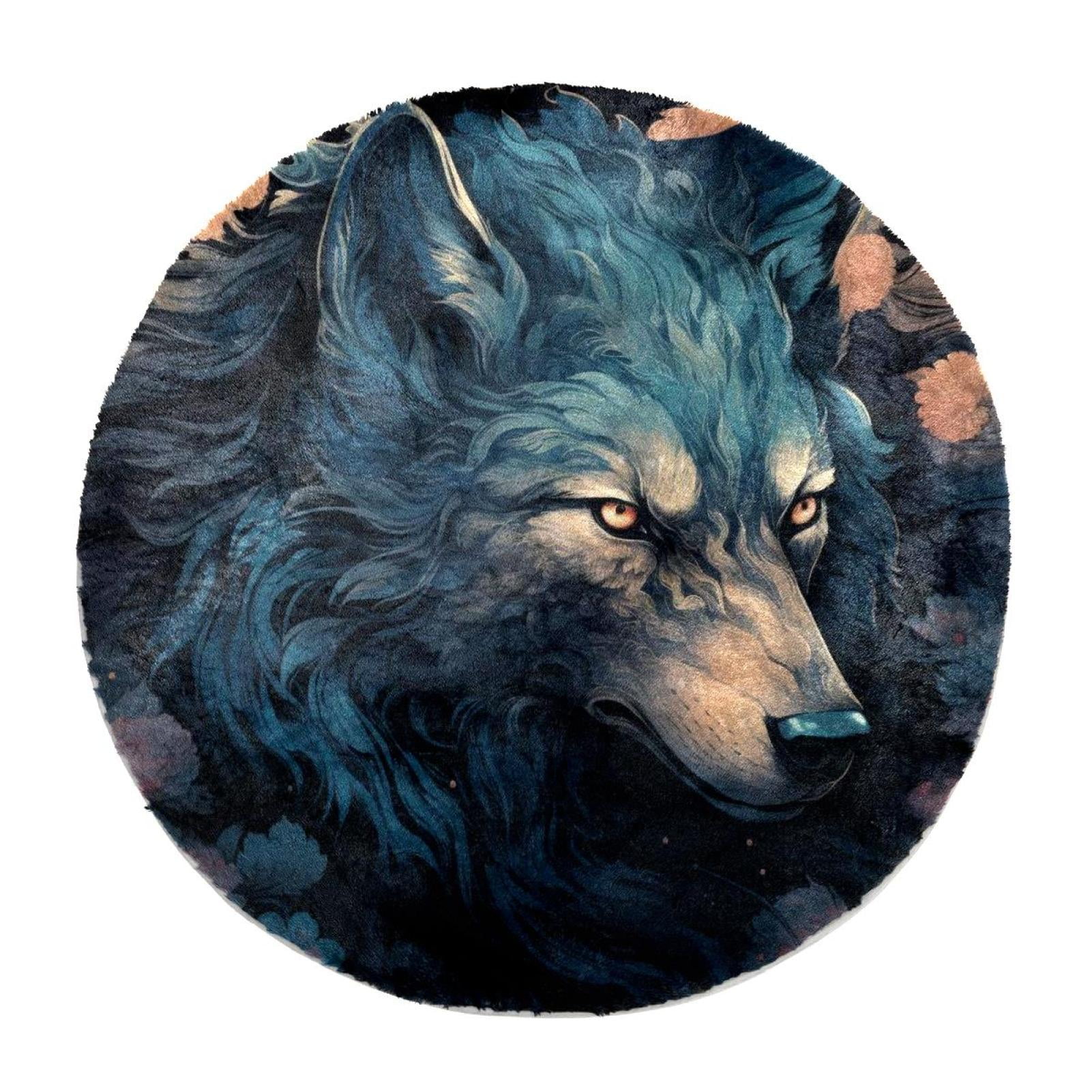 Wolf Soft Round Rug, Fluffy Furry Circle Rug for Teens Kids Baby Girls ...
