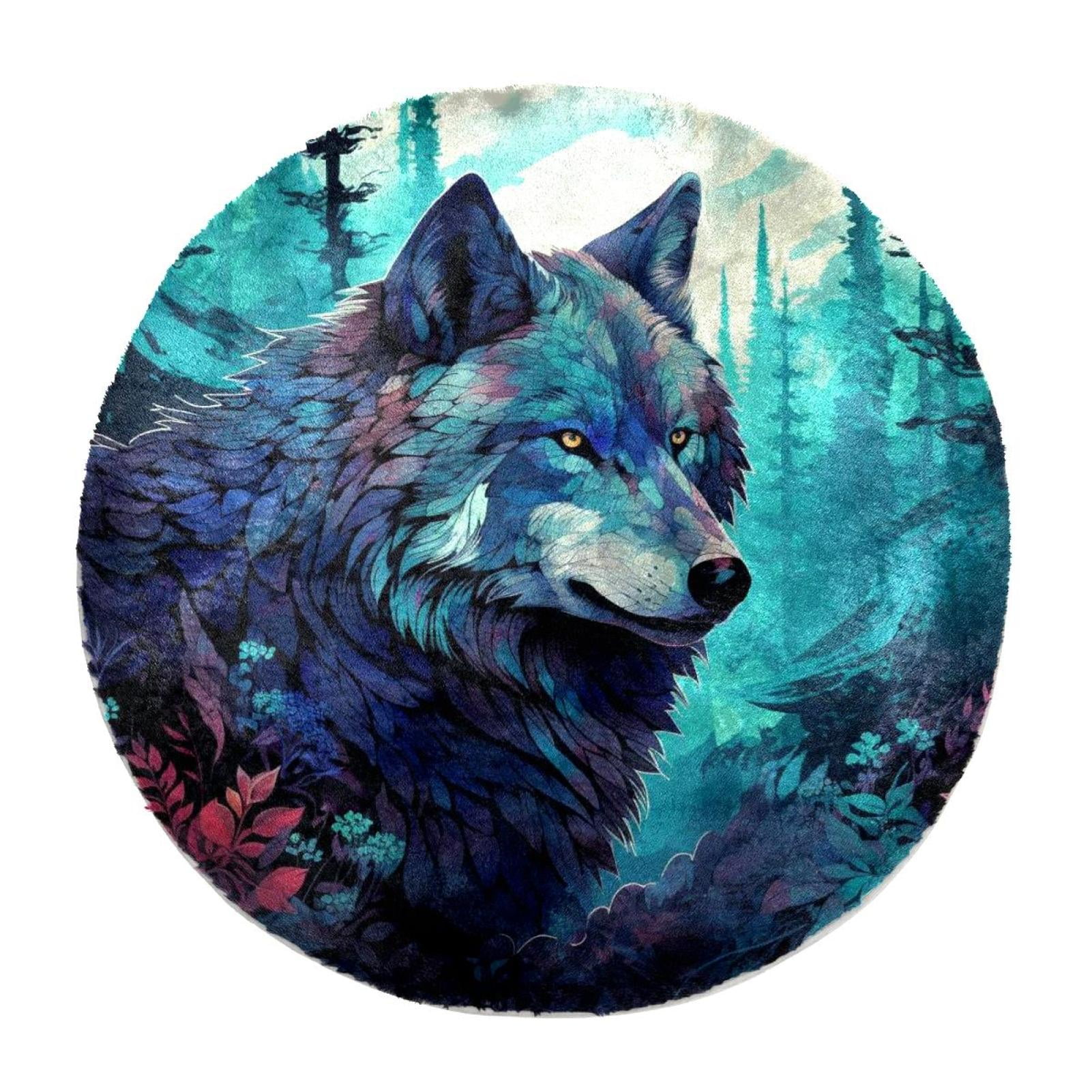 Wolf Soft Round Rug, Fluffy Furry Circle Rug for Teens Kids Baby Girls ...