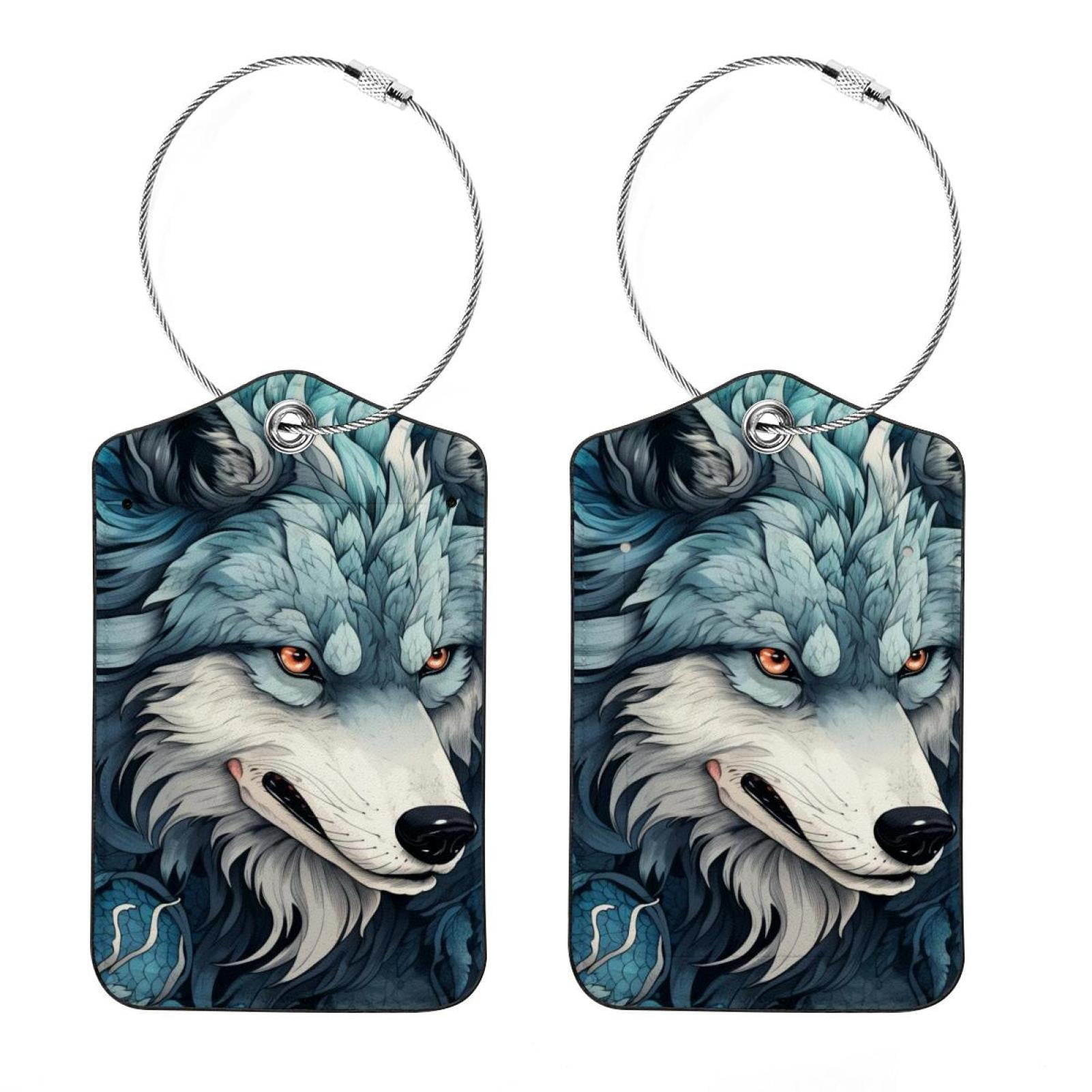 Wolf Square PU Leather Luggage Tags, 2 Pack, with Privacy Cover and ...