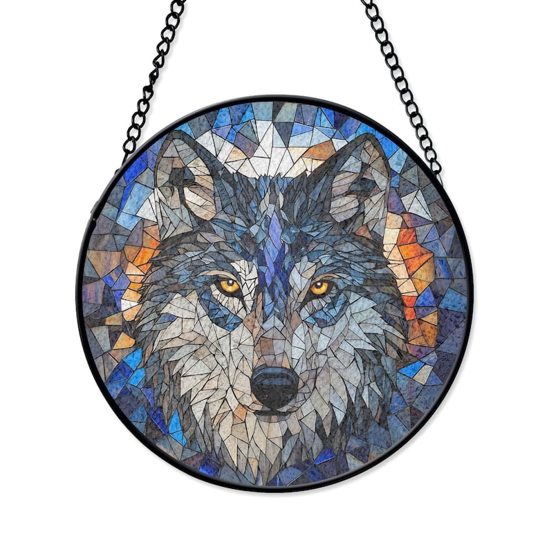 Wolf Stained Glass Panel – Majestic Wolf Art Decor with Intricate ...