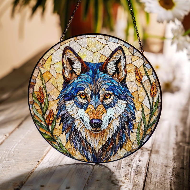 Wolf Stained Glass Suncatcher Window Decor Gift for Nature Lovers ...